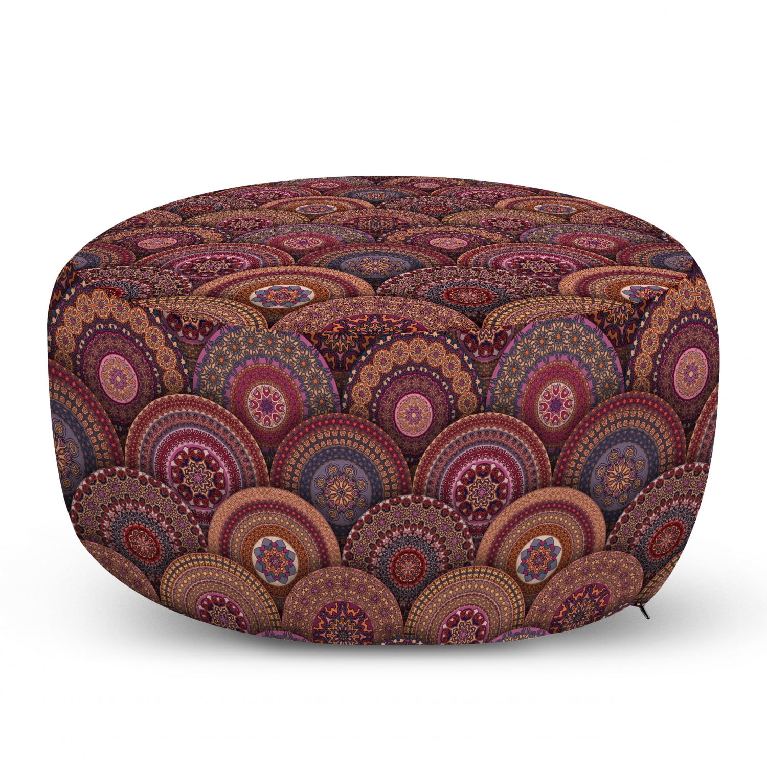 Flower Pouf Cover with Zipper, Ottoman Floral Ornaments Paisley Henna ...