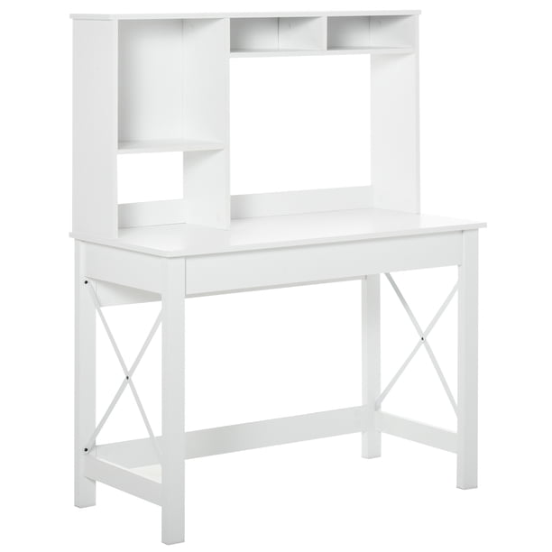 HOMCOM Computer Desk with Storage, Study Table with Bookshelves, White ...