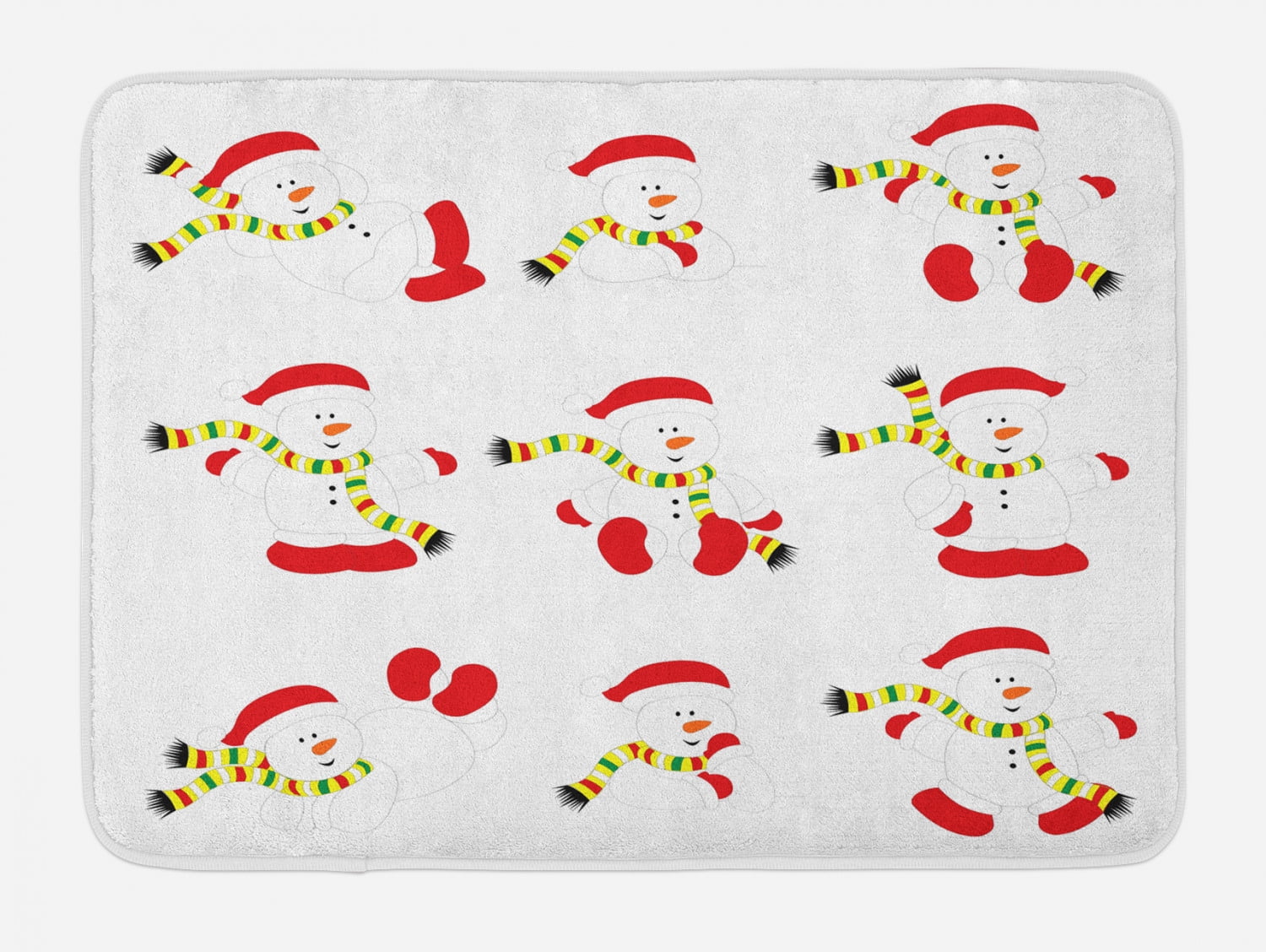 Christmas Bath Mat, Cute Snowman with Scarf Collection Different Funny ...