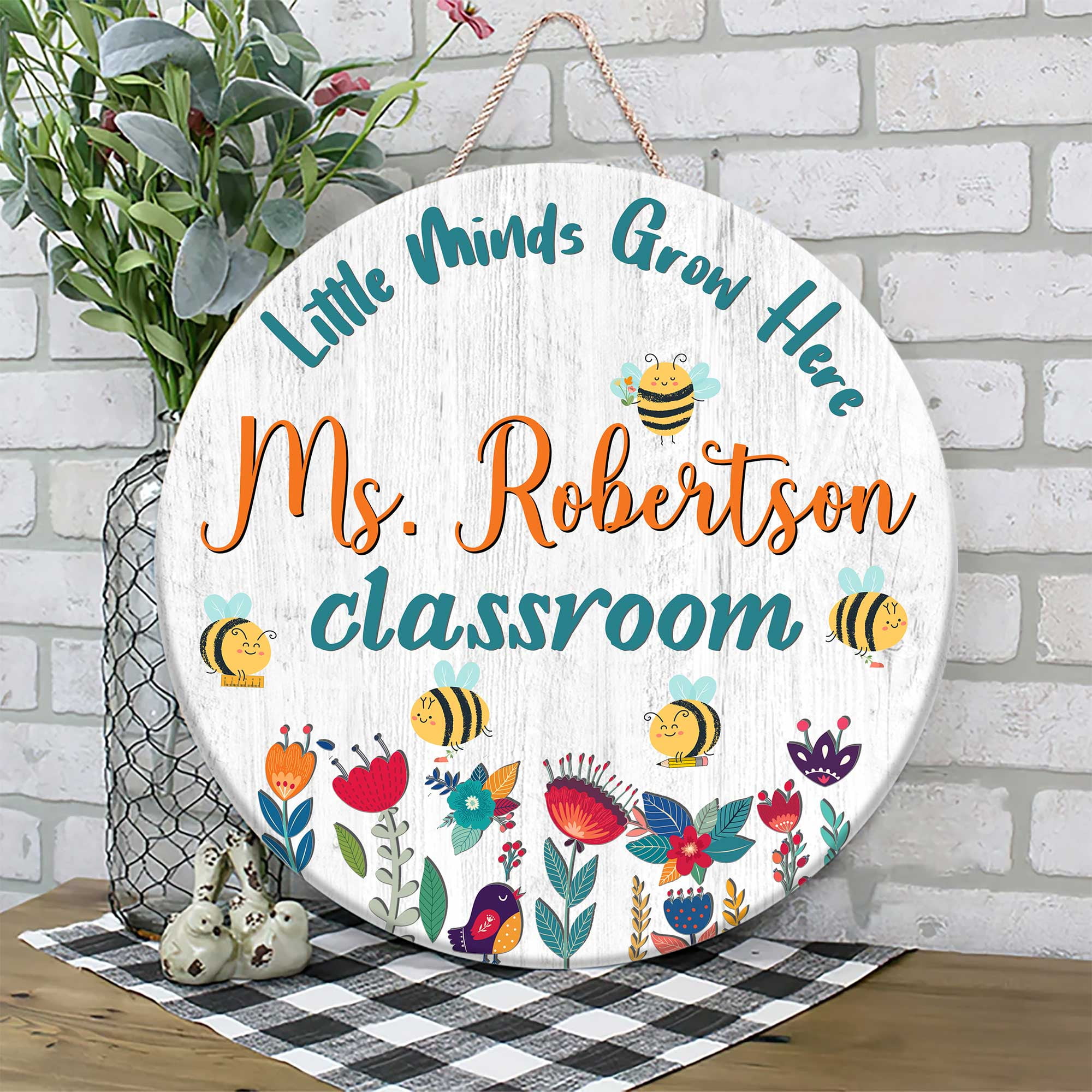 Flagwix Personalized Back To School Sign, Custom Round Wooden Teacher ...