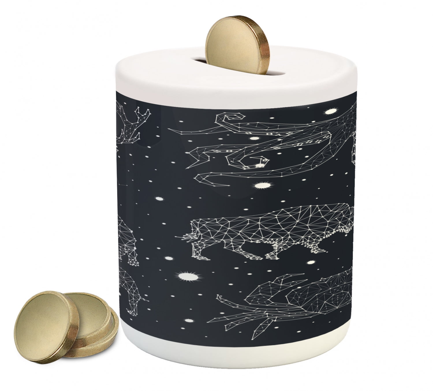 Blue and White Piggy Bank, Celestial Constellation Deer Bison Crab ...
