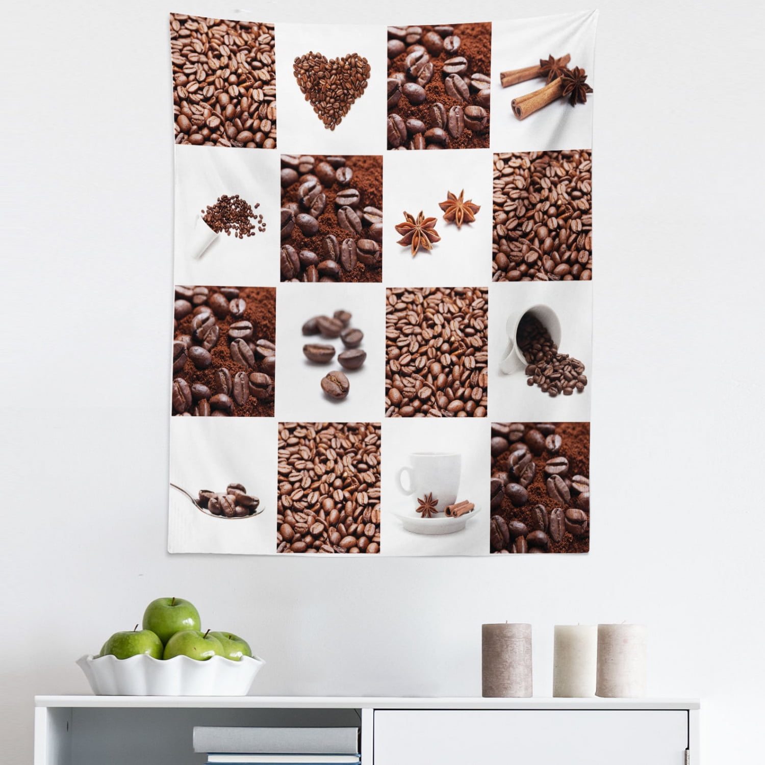 Coffee Tapestry, Coffee with Roasted Beans Concept Collage Hearts Stars ...