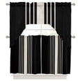 Abstract Brown Striped Swag Curtains Valance and Tier Set, Simple Black ...