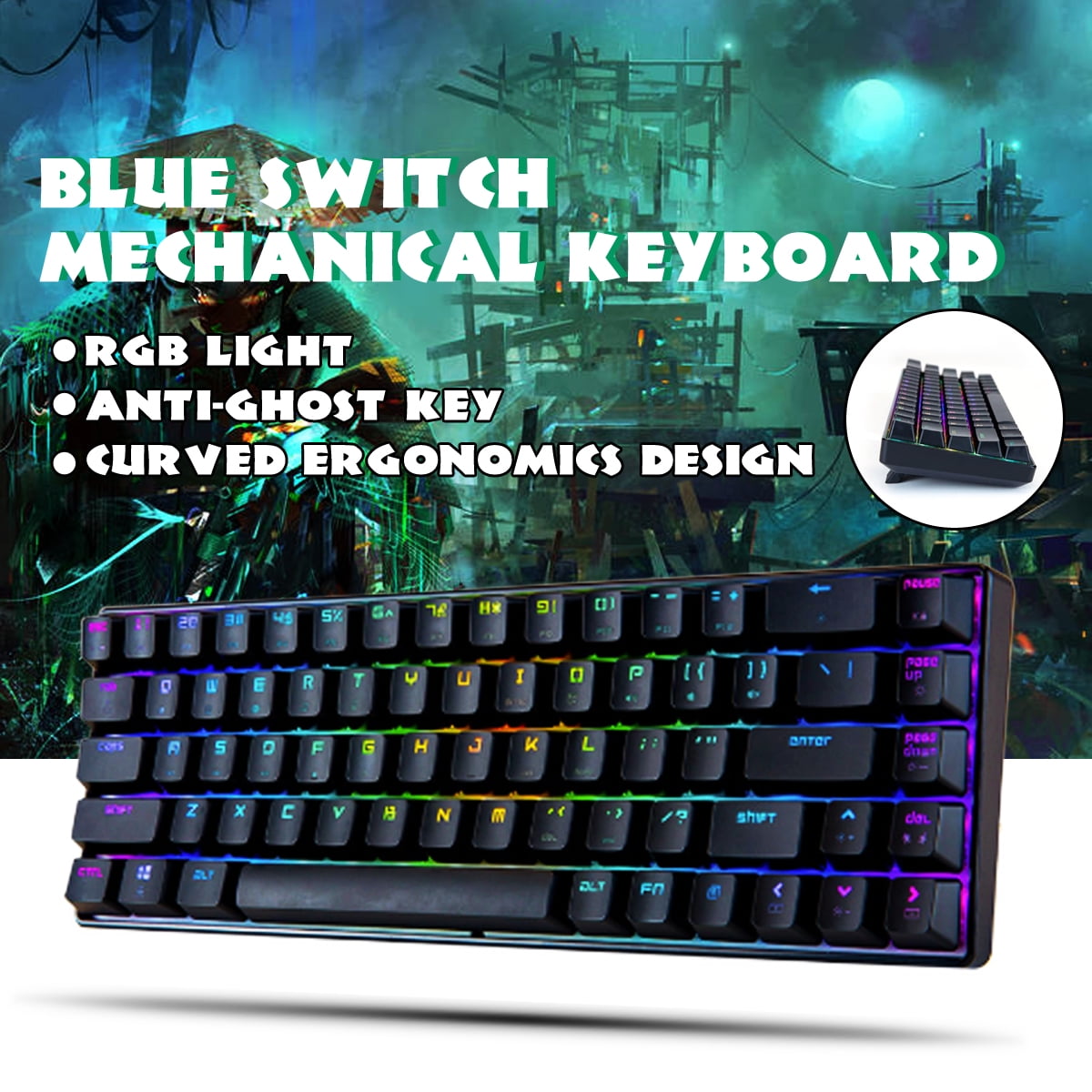 MAGIC _ REFINER MK14 RGB Mechanical Keyboard 68 Key Blue switch USB 2.0 ...