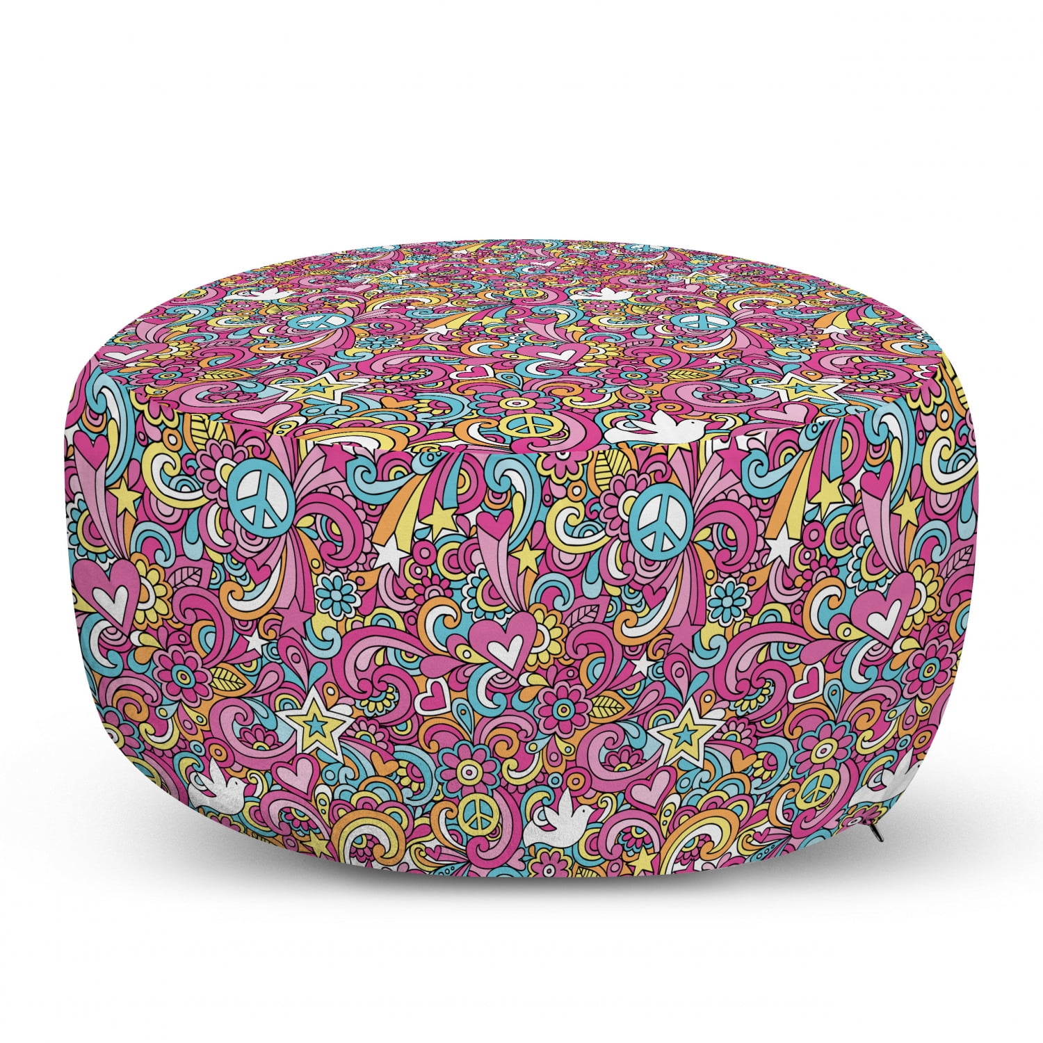 Groovy Pouf Cover with Zipper, Psychedelic Complex Funky Pastel ...