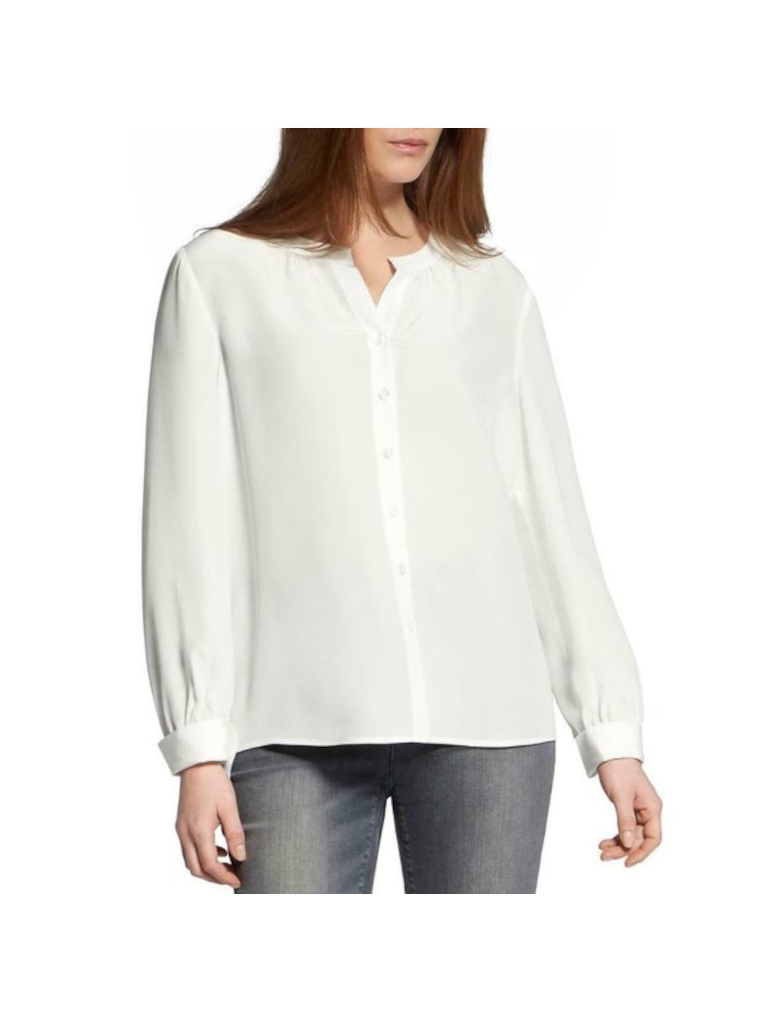 BASLER Womens Ivory Split Neck Cuffed Button Up Top Size: 10 - Walmart.com
