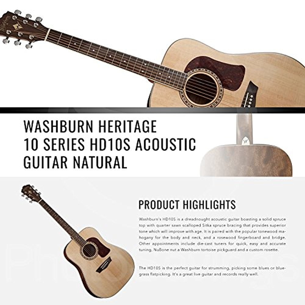 Buy Washburn Heritage Series HD10S Dreadnought Acoustic Guitar with ...