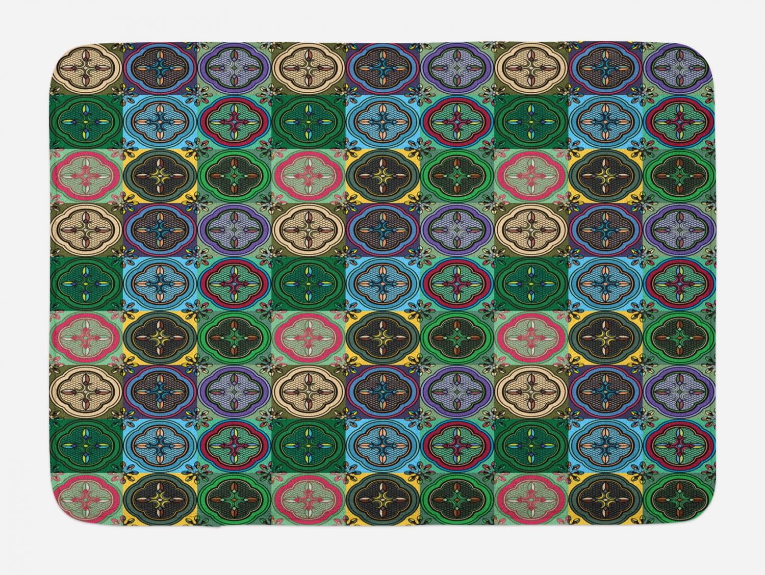 Colorful Bath Mat, Pattern of Abstract Shapes Inspired by Stained Glass ...