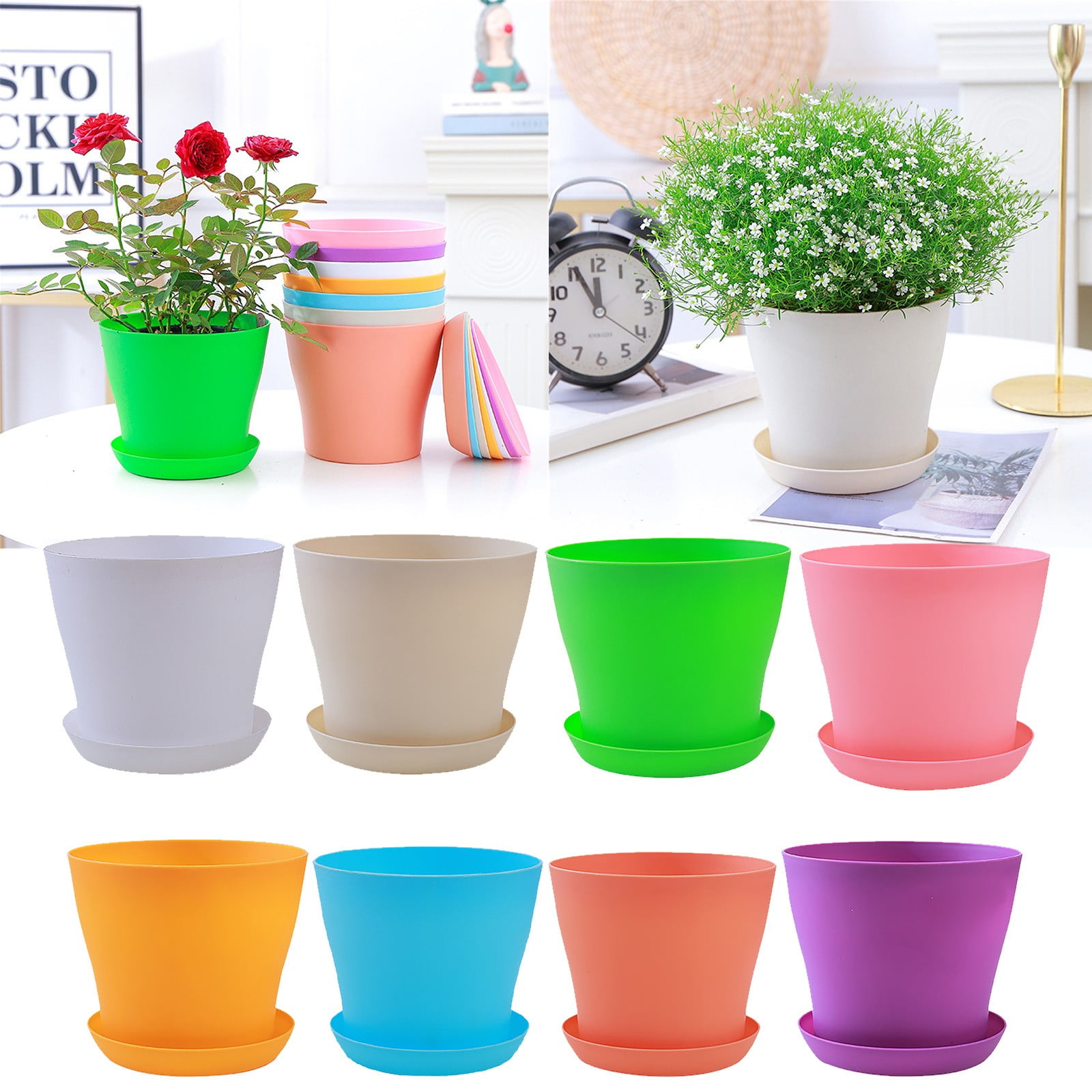 8 Pack 4 Inch Pot With Saucers Flower Pots Planters Nursery Pots For ...