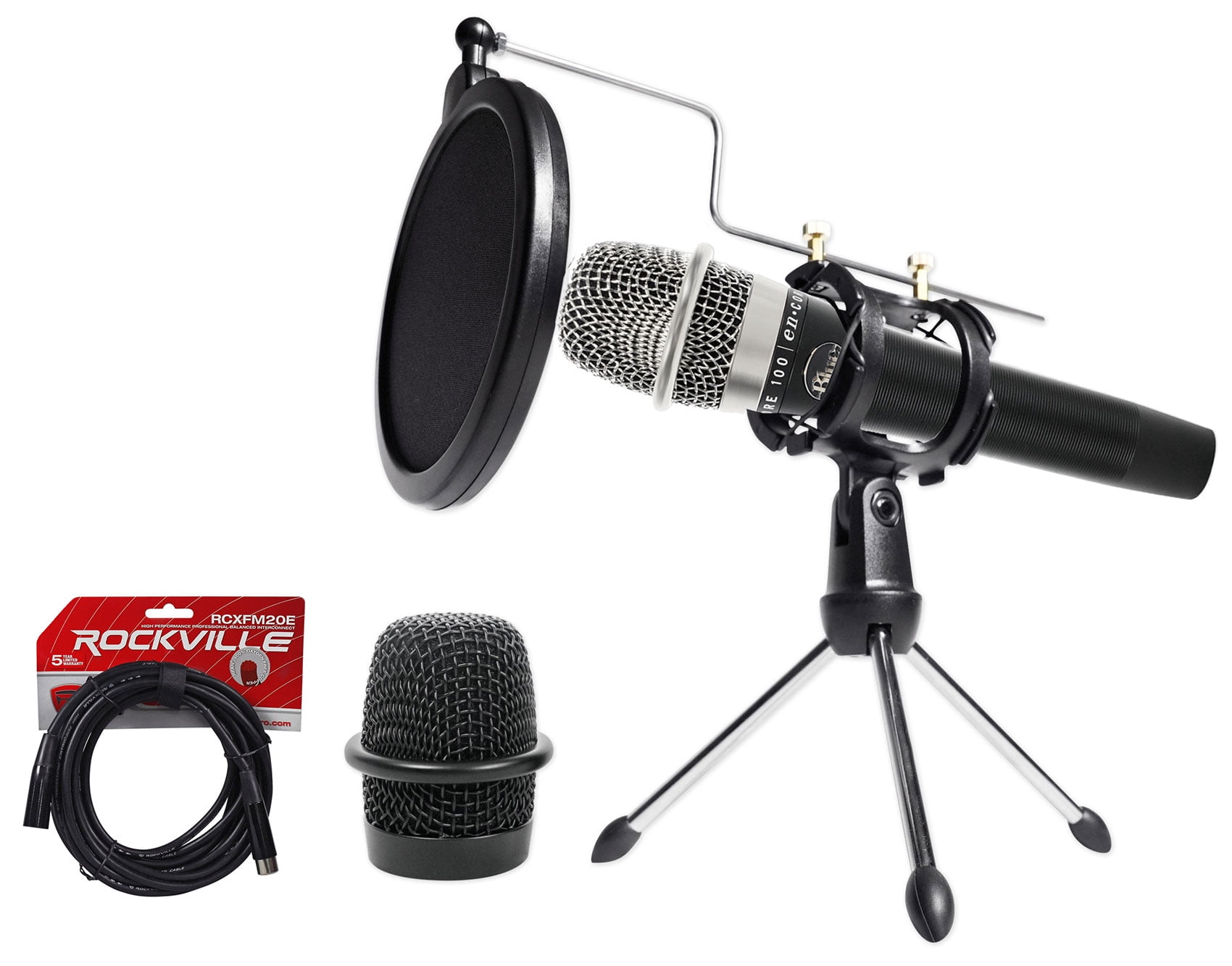 Blue Encore 100 Black Dynamic Handheld Microphone+Tripod Stand+Pop ...