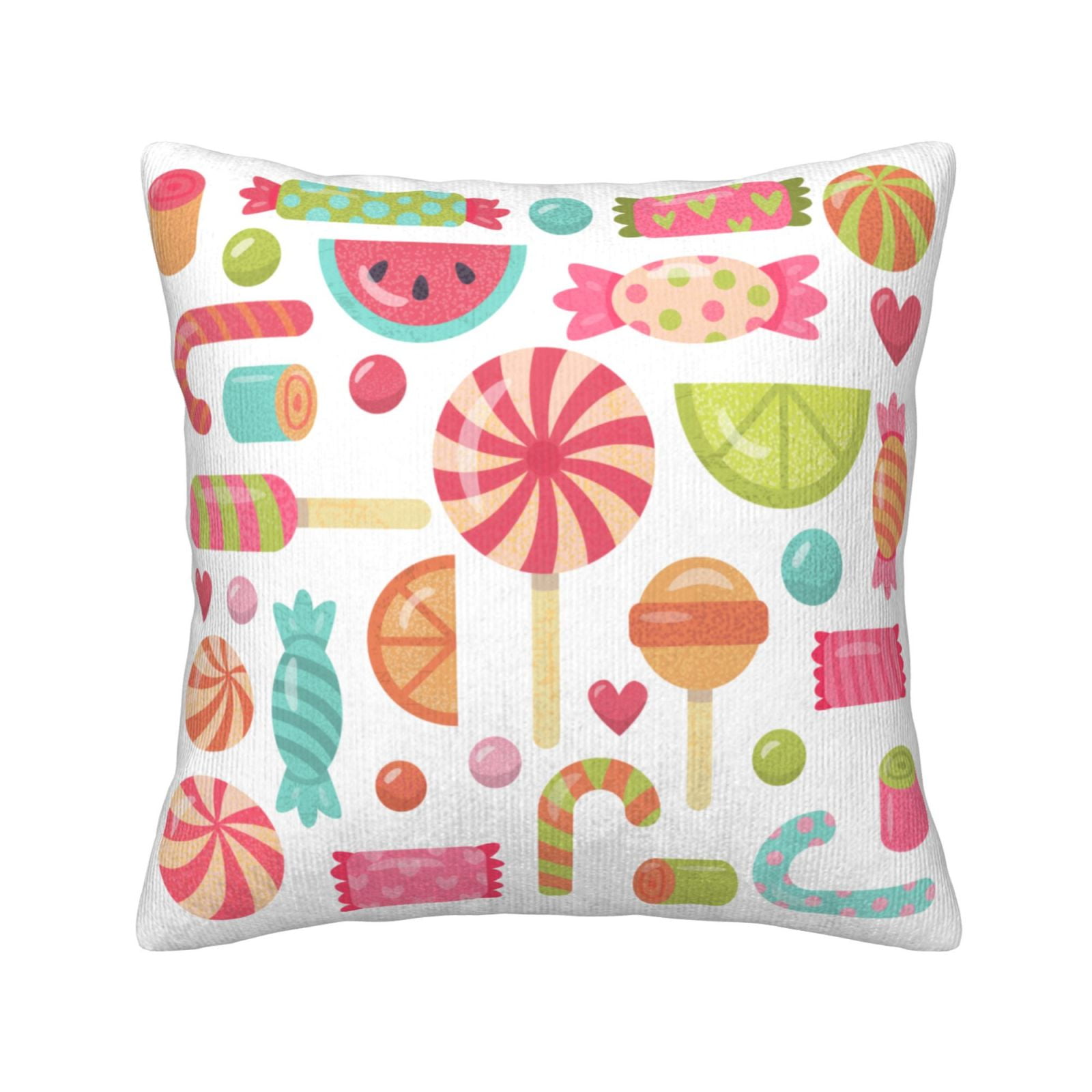 Square Throw Pillow Covers with Core, Childhood Cartoon Candy Pillows ...