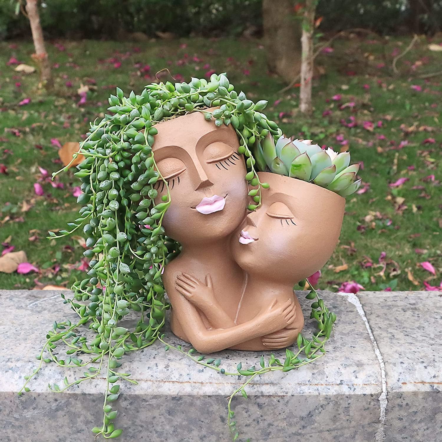 Juztec Face Planter Pot Double Head Planter - Creative Decorate Resin ...
