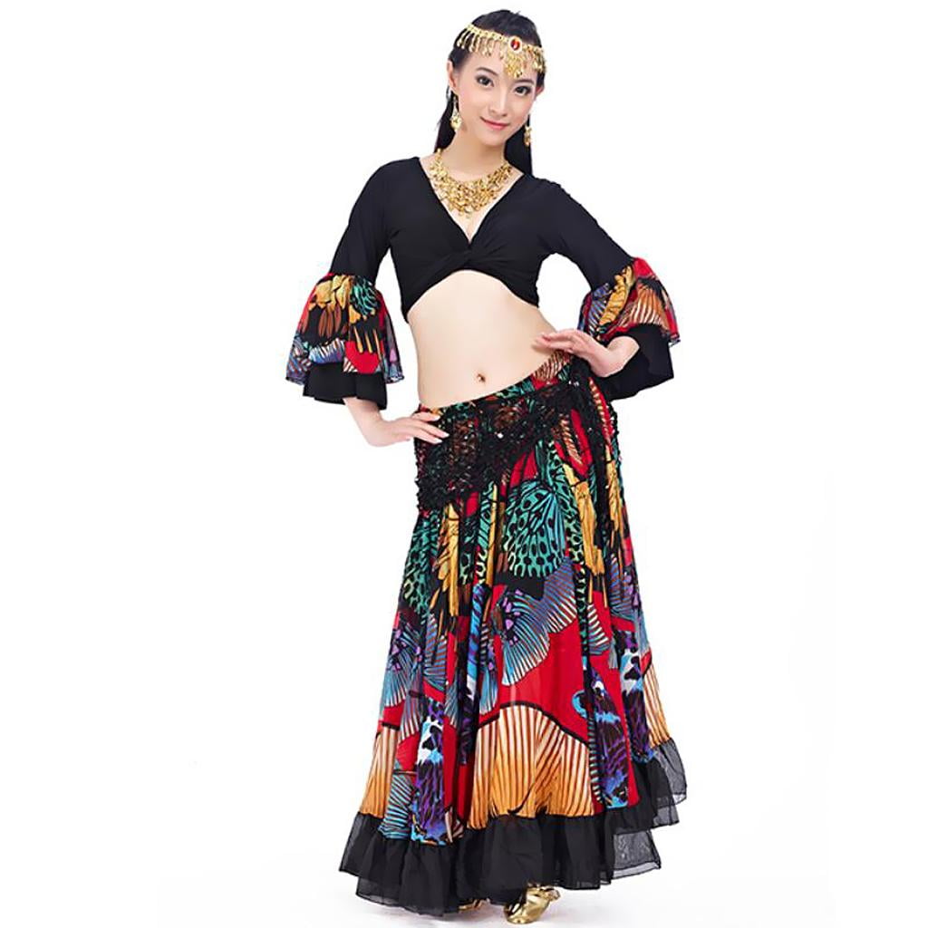 Danza del vientre 25 Yard Tribal Maxi Dress Dancing Costume s Negro Colcomx Falda gitana tribal ...