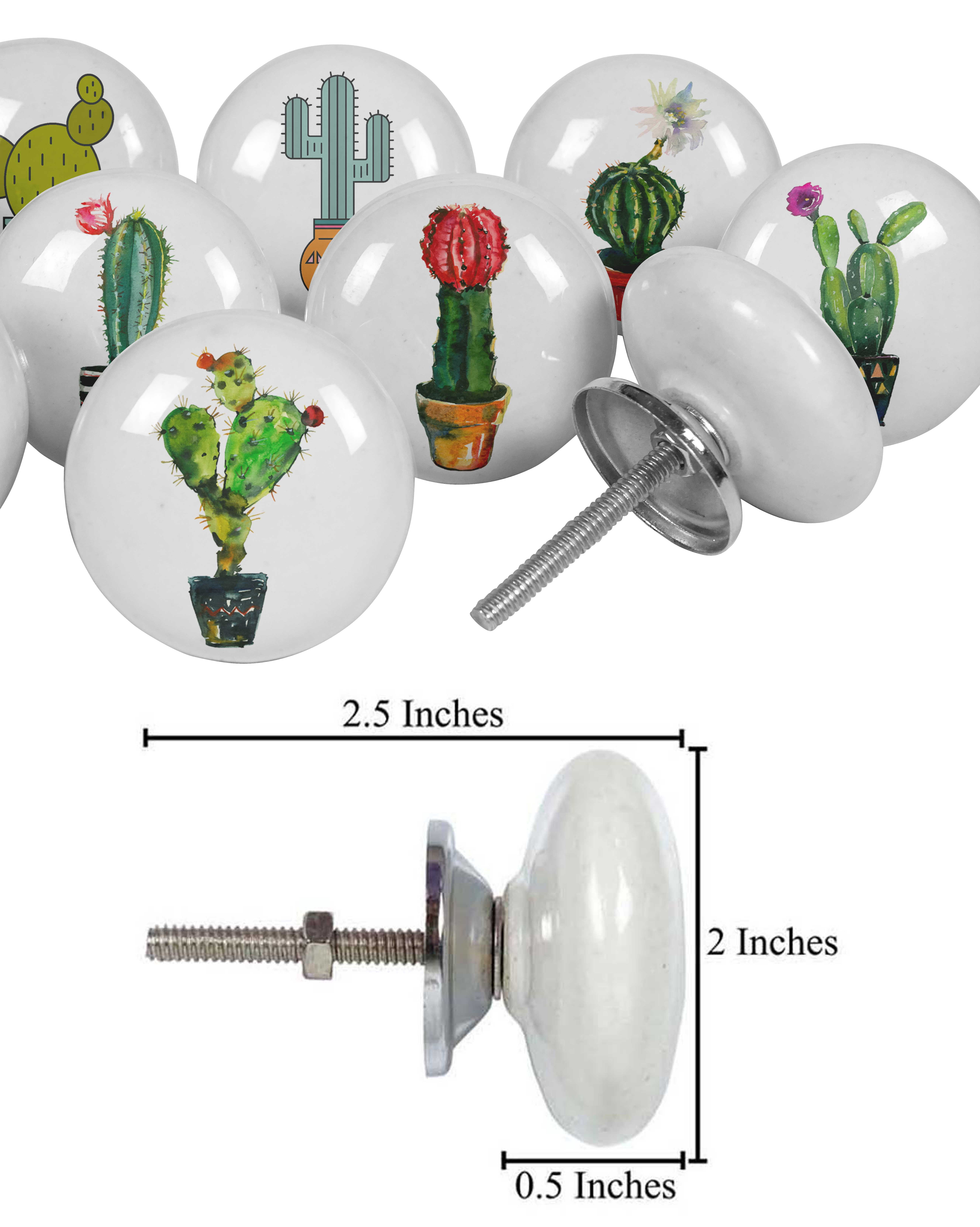 IBA Indianbeautifulart White Pot & Cactus Tree 2 Inches Furniture Door ...