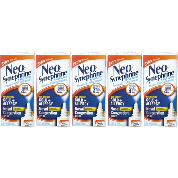 5 Pack Neo-Synephrine Nasal Spray, Extra Strength Formula, 0.50 Ounces ...