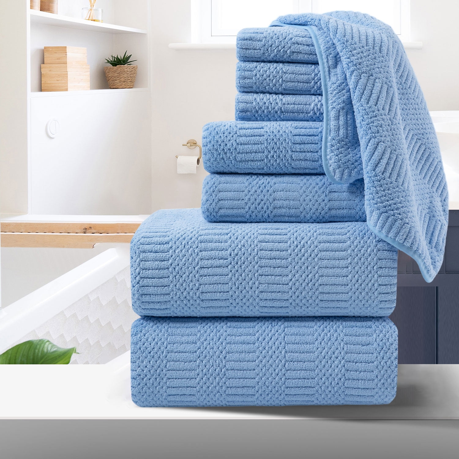 Anray Home 8 Piece 700GSM Microfiber Oversized Bathroom Blue Bath Towel ...