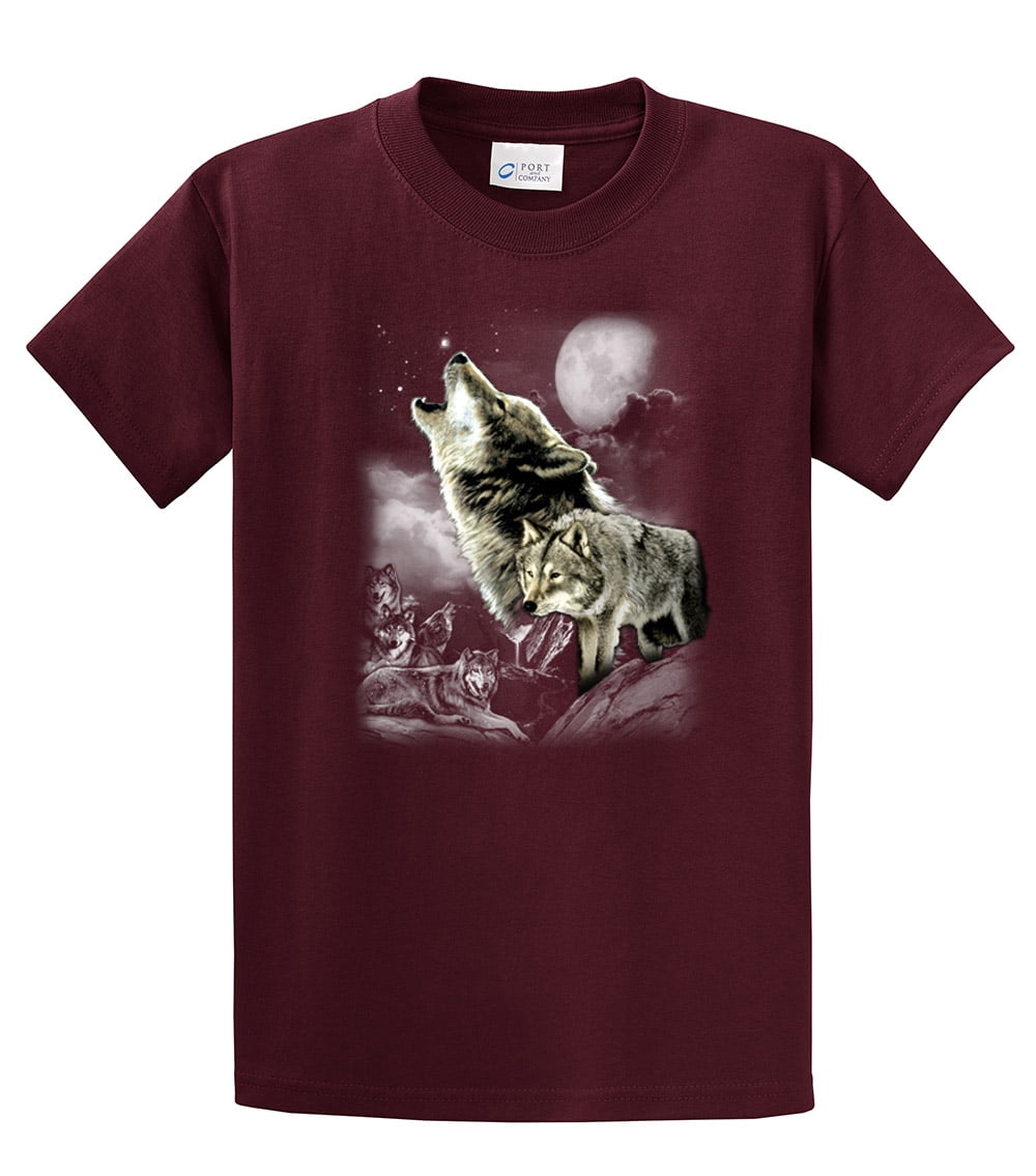 Wolf Short Sleeve T-shirt Wolves in The Wild Howling-Maroon-Medium ...
