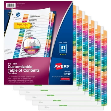 Avery Numbered Dividers 1-100, Printable Labels, Tabbed, Unpunched ...