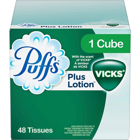 Puffs Plus Lotion with Vicks Facial Tissues, 1 Cube Box, 48 Tissues ...