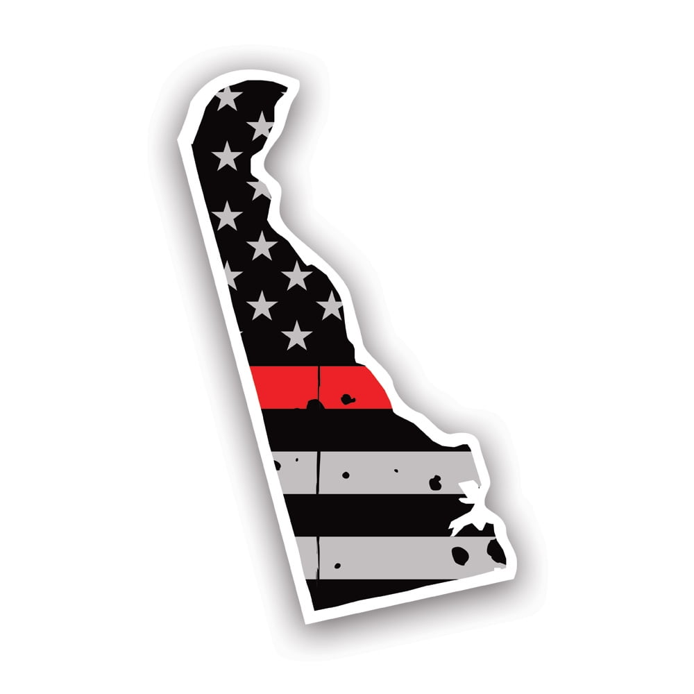 Distressed Thin Red Line Delaware State Shaped Subdued US Flag Sticker ...