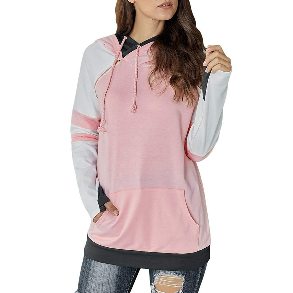 Ukap Plus Size Women Colorblock Hooded Sweatshirt Autumn Casual Thin
