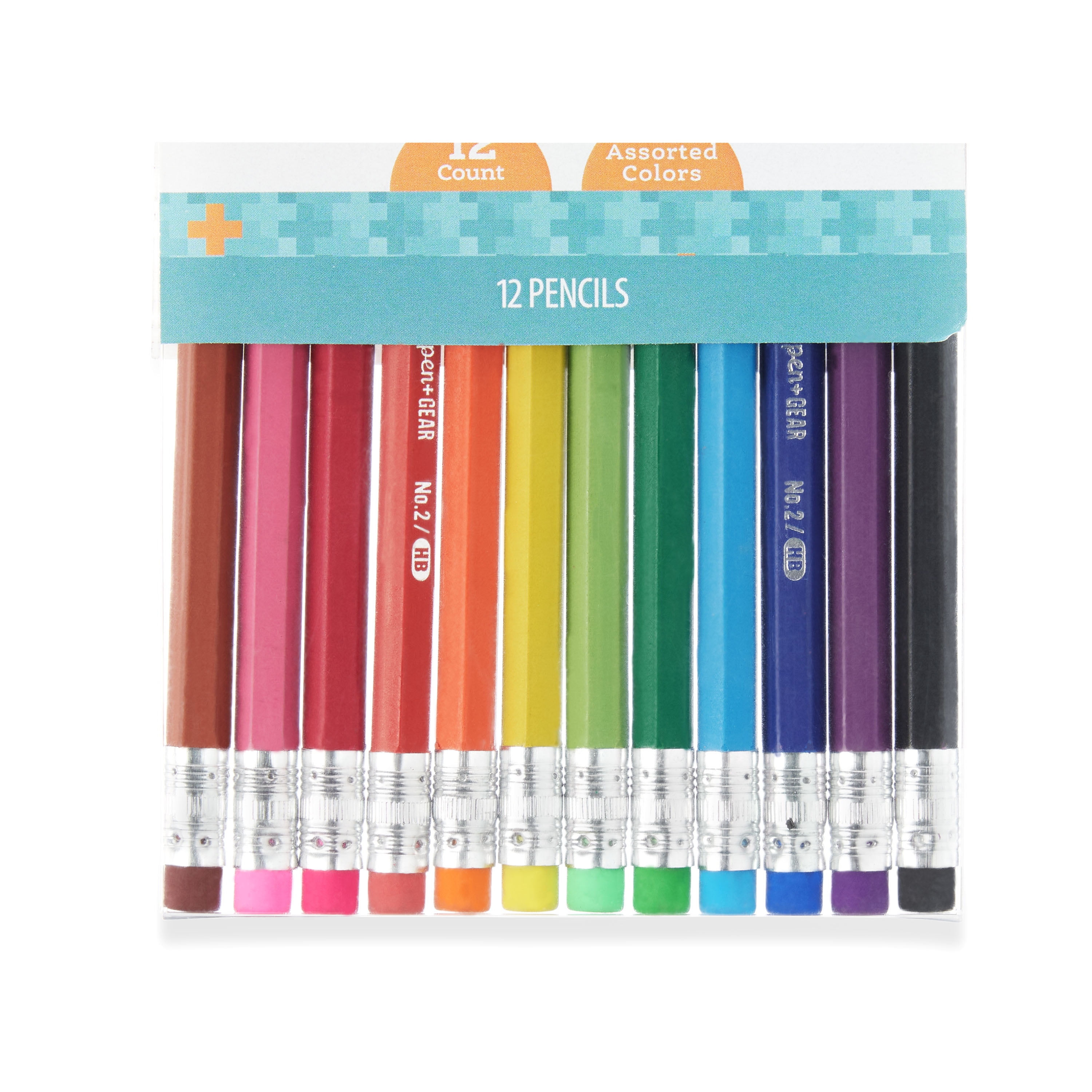 Pen+Gear No. 2 Sharpened Biofiber Pencils, Assorted Colors, 12 Count