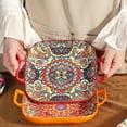 2/4 Pack Bohemian Floral Square Ceramic Tray Double Handle Plate For ...