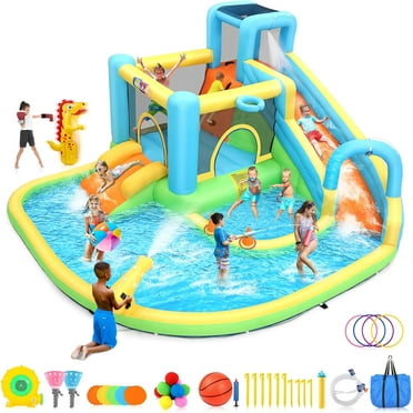 QHOMIC 5-in-1 Outdoor Inflatable Water Slide with Blower, Pool, Water ...