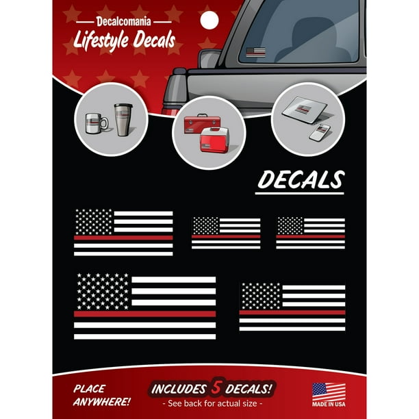 Decalcomania Thin Red Line Flag Decals For Cars - Set of 5 Firefighter ...