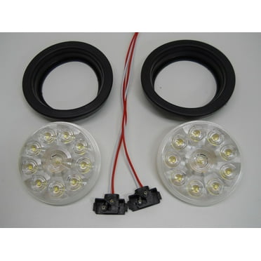 Set of 4 Round LED Light 2 Red & 2 White 4" Brake Stop Turn Tail Back ...