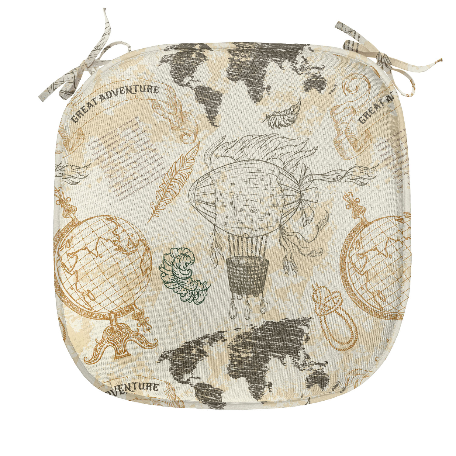 World Map Chair Seating Cushion, Pattern Vintage Globe Atlas Theme ...