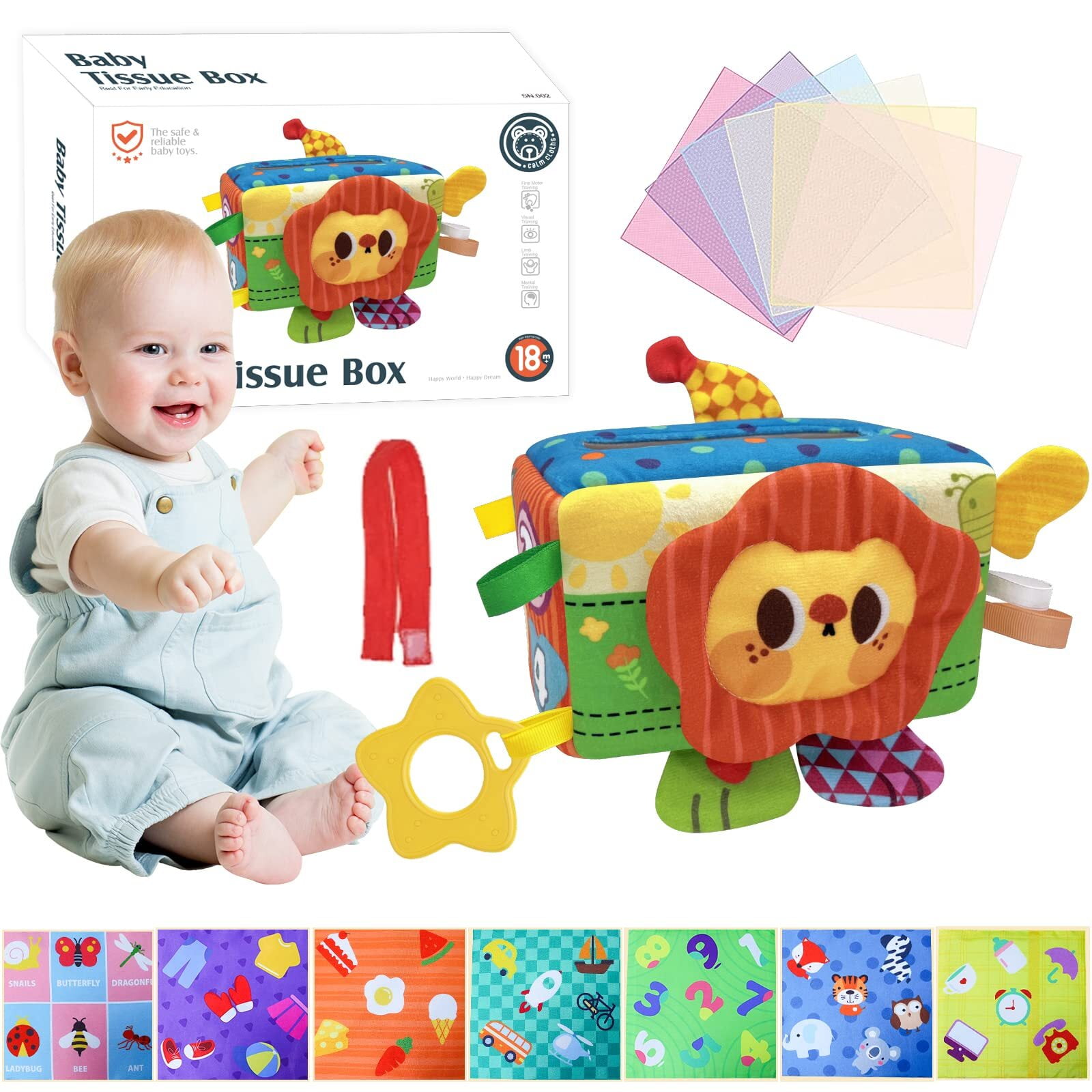 XMASMATE Sensory Pull Along Toddler Baby Tissue Box - Kids Colorful ...