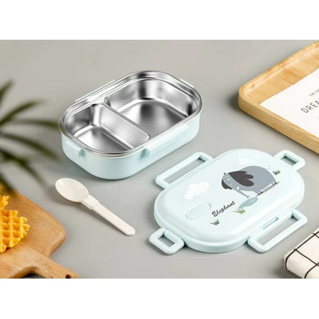 Cute Cartoon Lunch Box for Children Kids Grid Lunch Box with Spoon ...