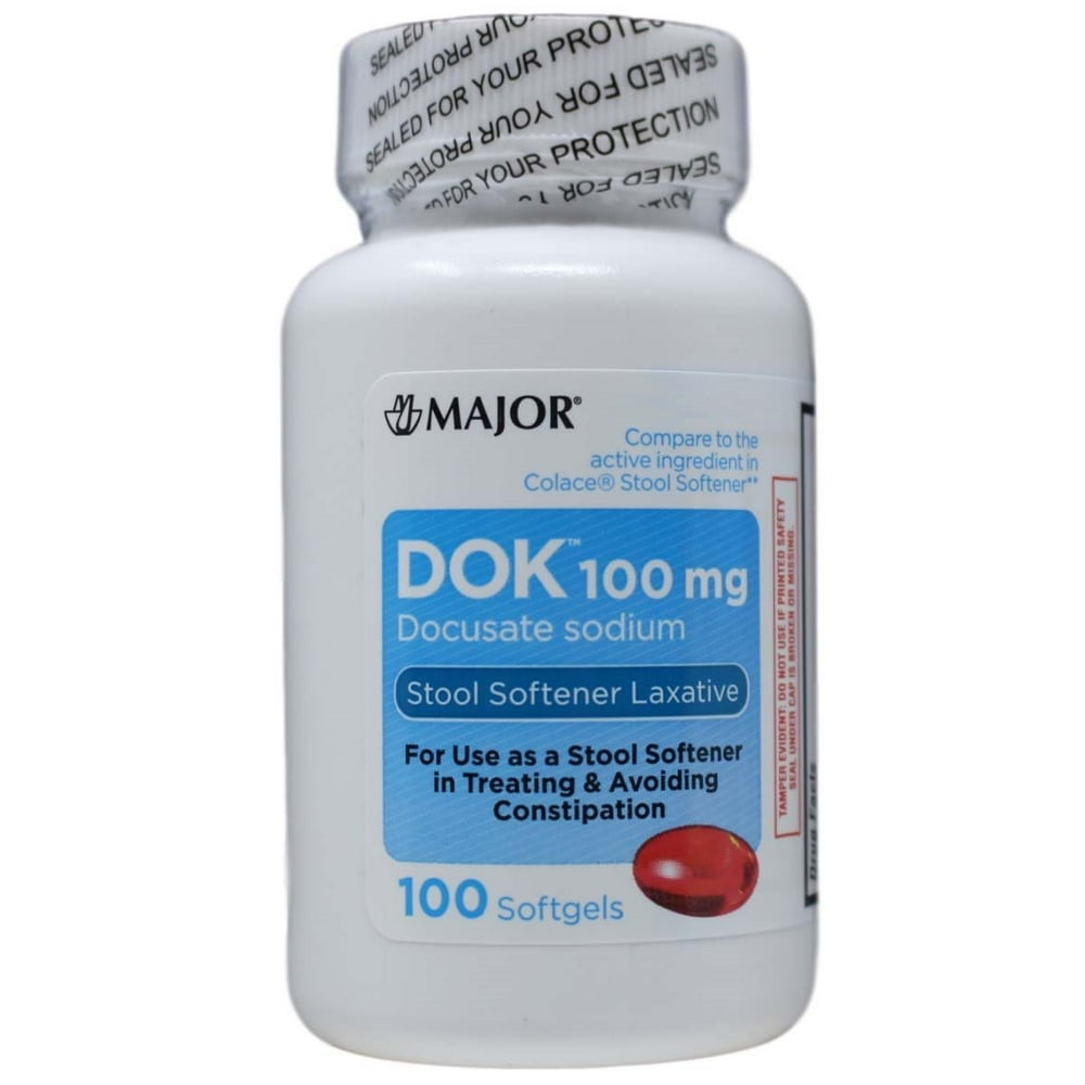 Major DOK Stool Softener Laxative Softgels, 100 mg, 100 Count - Walmart ...