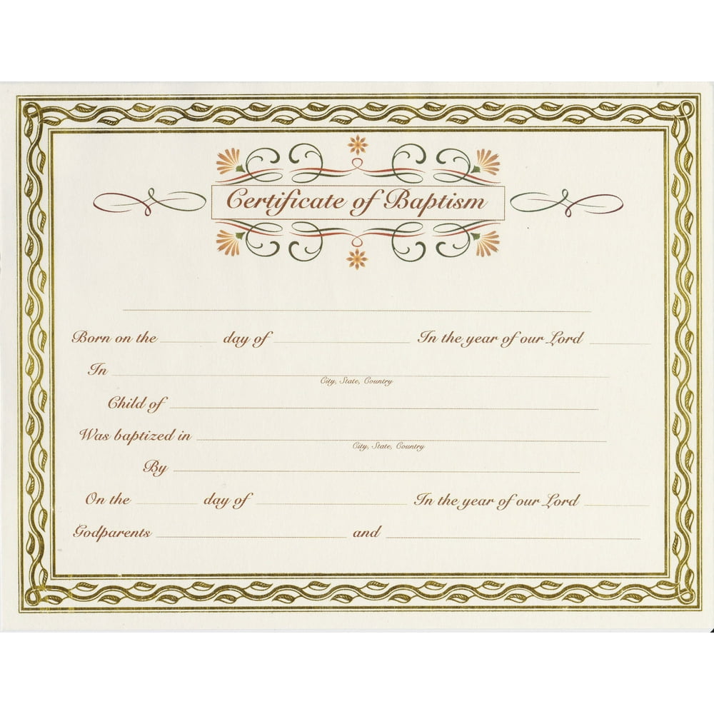 Customized Baptism Certificate with Gold Foil Leafing Border (Baby ...