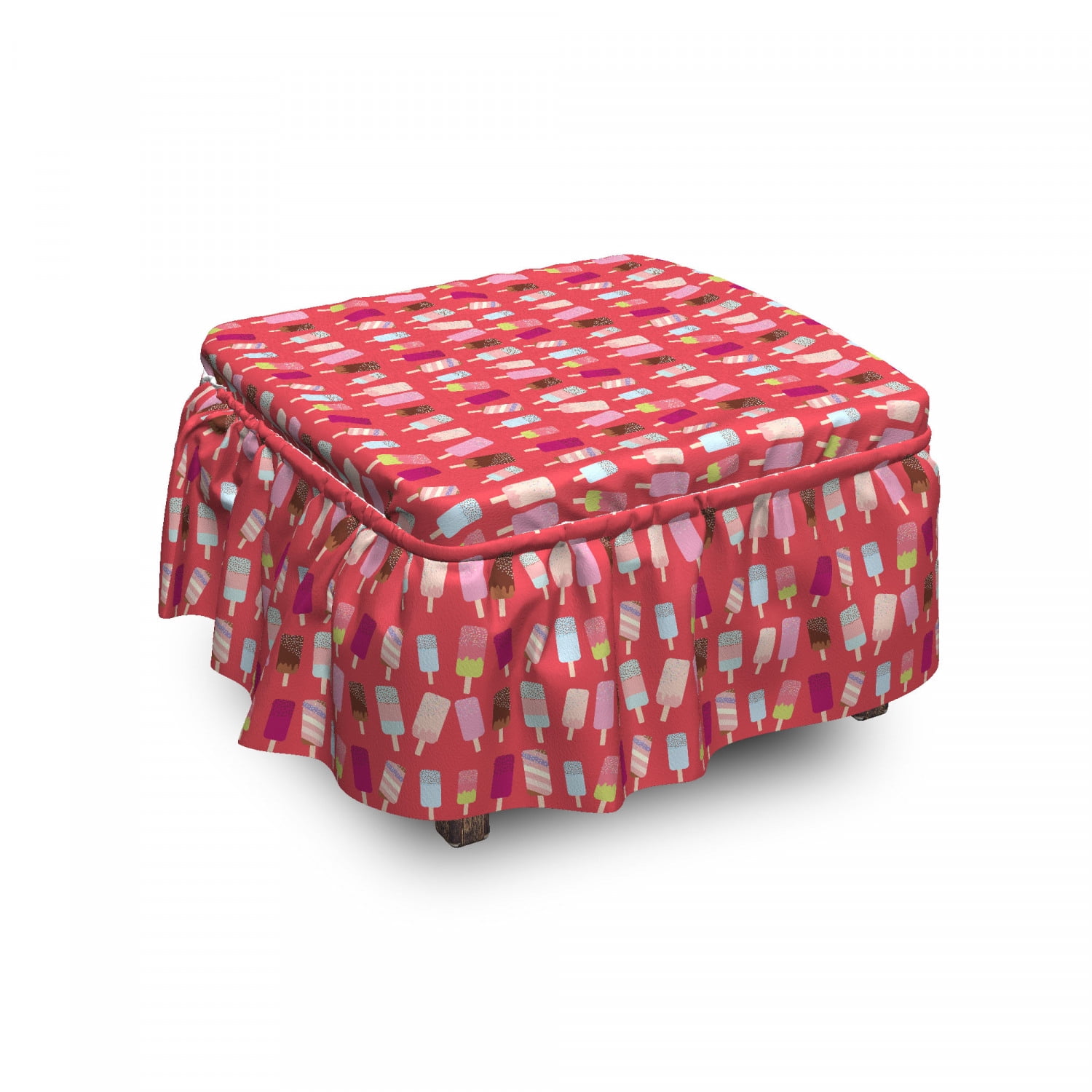Ice Cream Ottoman Cover, Funny Ice Lolly Popsicles, 2 Piece Slipcover ...