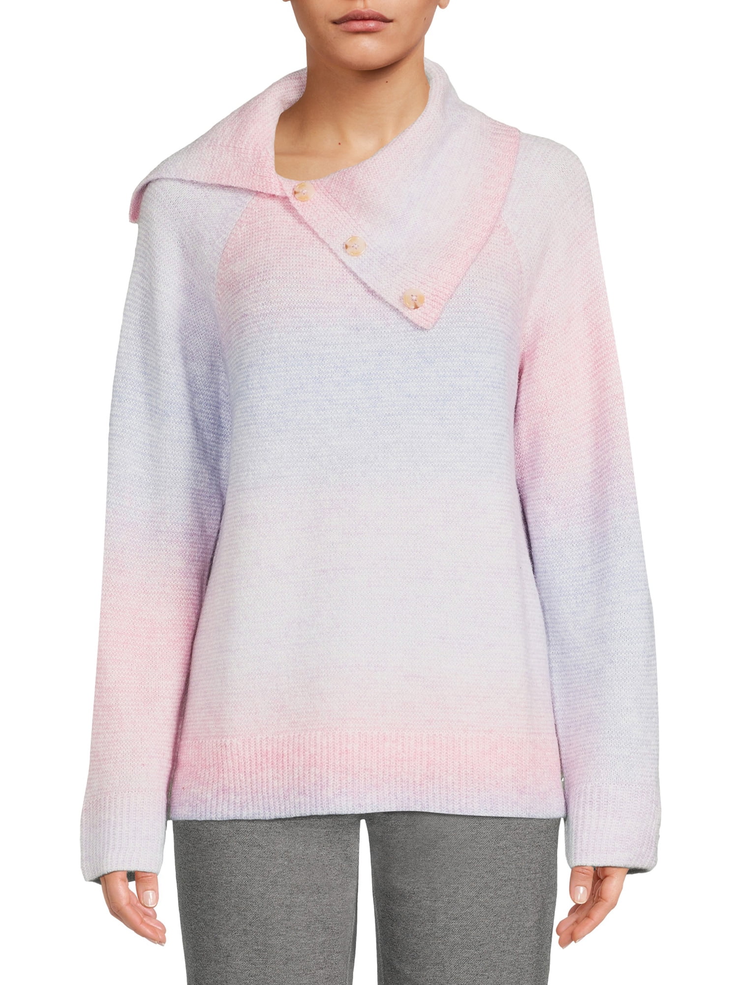 Time and Tru Women's Long Sleeve Split Neck Collar Sweater - Walmart.com