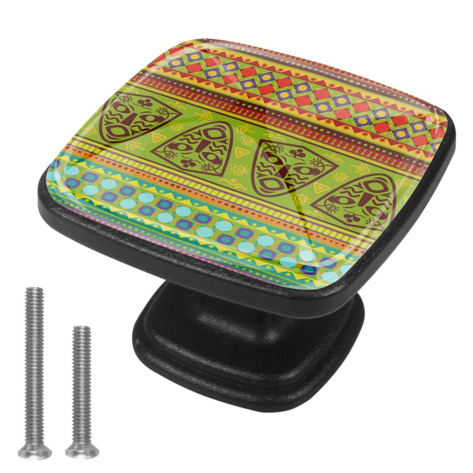 4 Pcs Cabinet Handle Drawer Pulls Tribe Africa Knobs with Screws Square ...