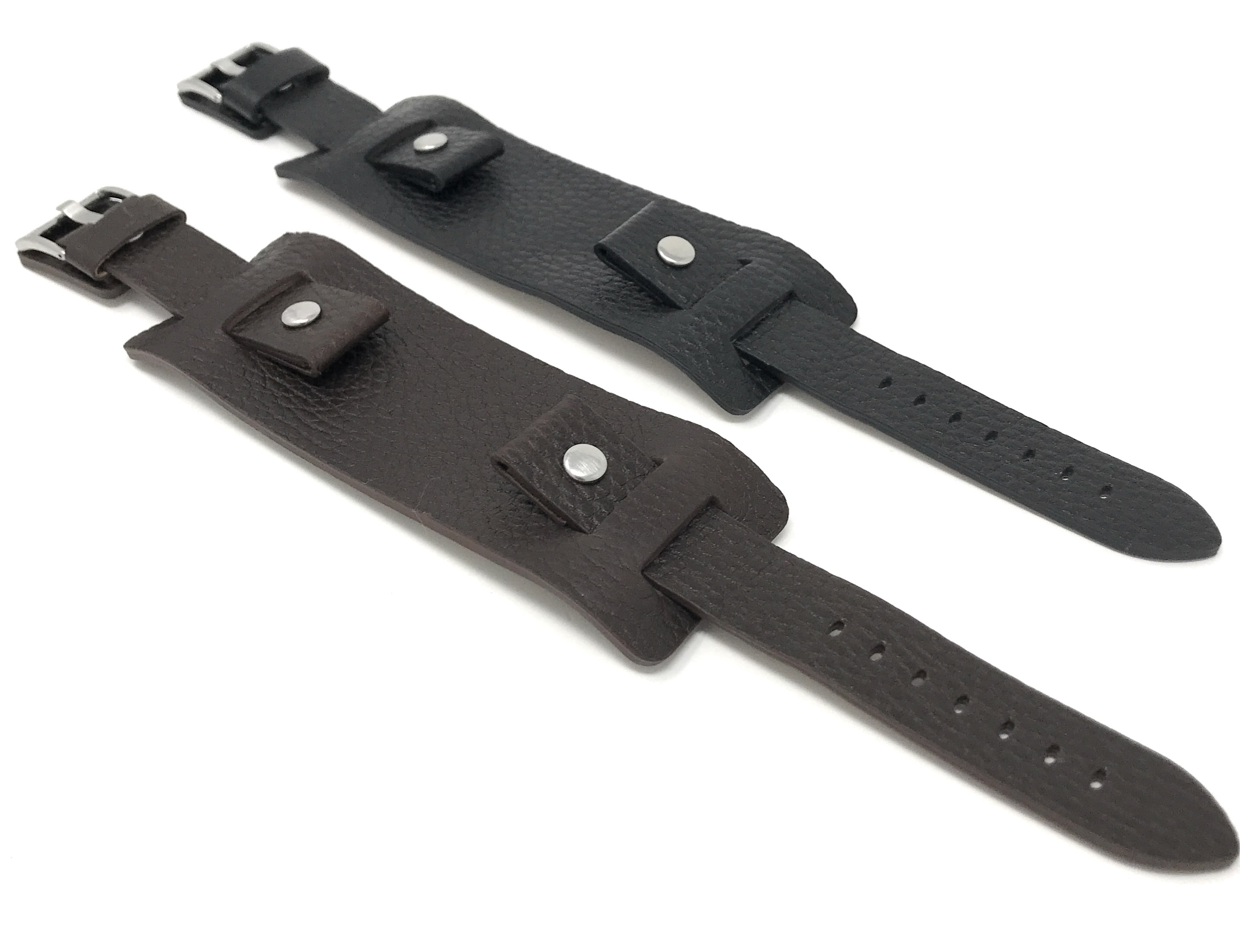 22mm Wide, Leather Biker Watch Band Strap, Rectangular Shape