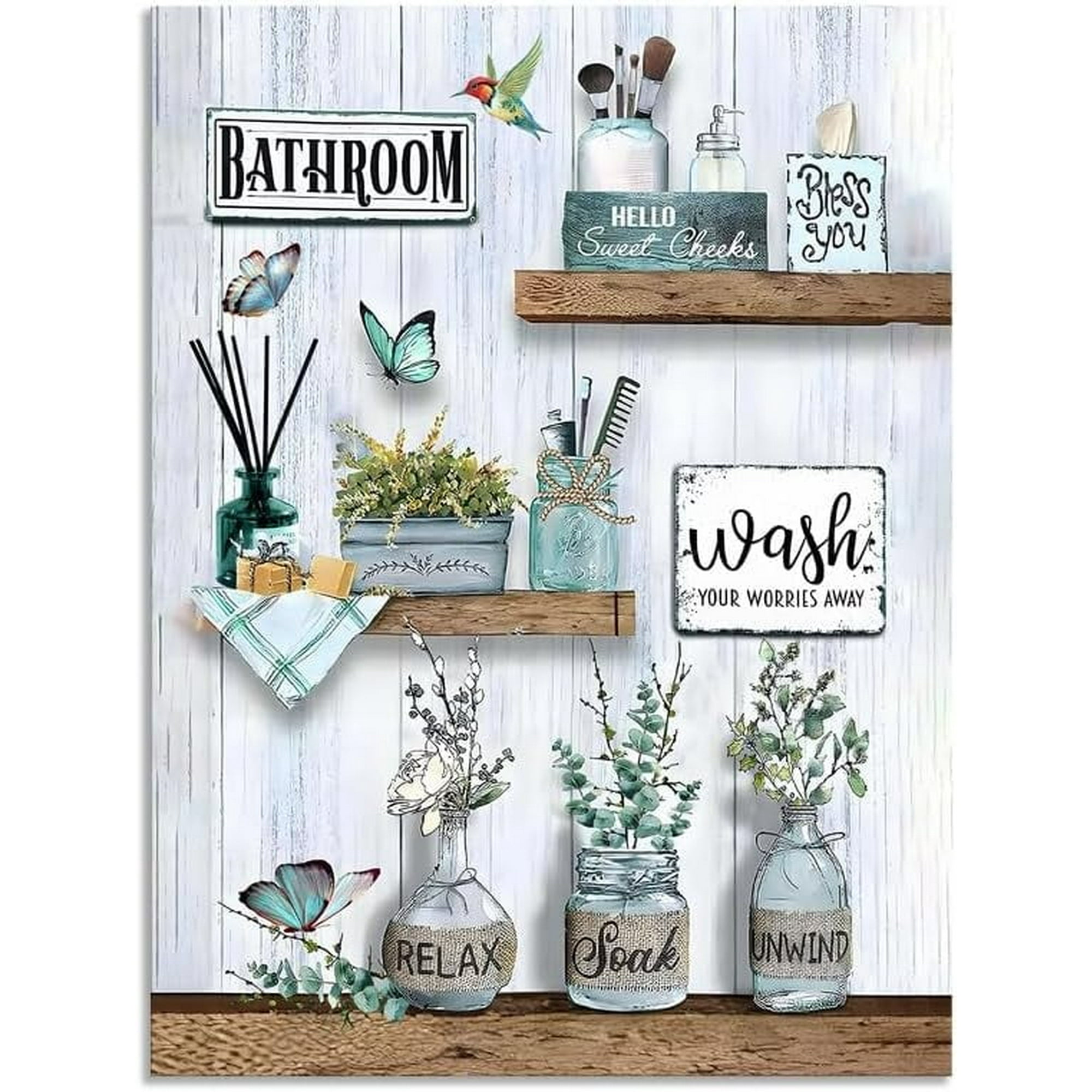 Click here for Zswzwq Teal Bathroom Wall Art Rustic Flower Bathro... prices