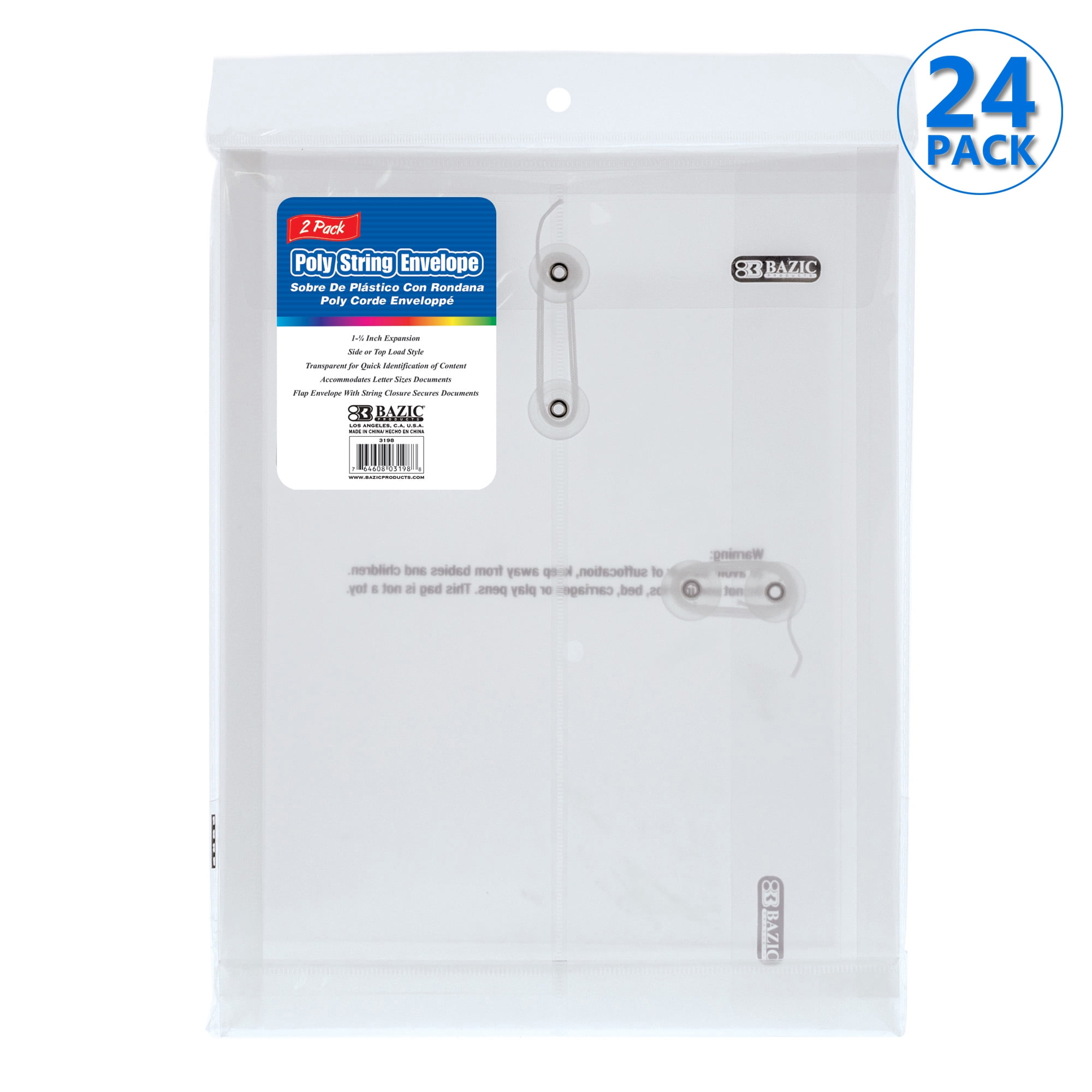 BAZIC Plastic Envelope Poly Envelopes, Clear Folder String Closure 48 ...