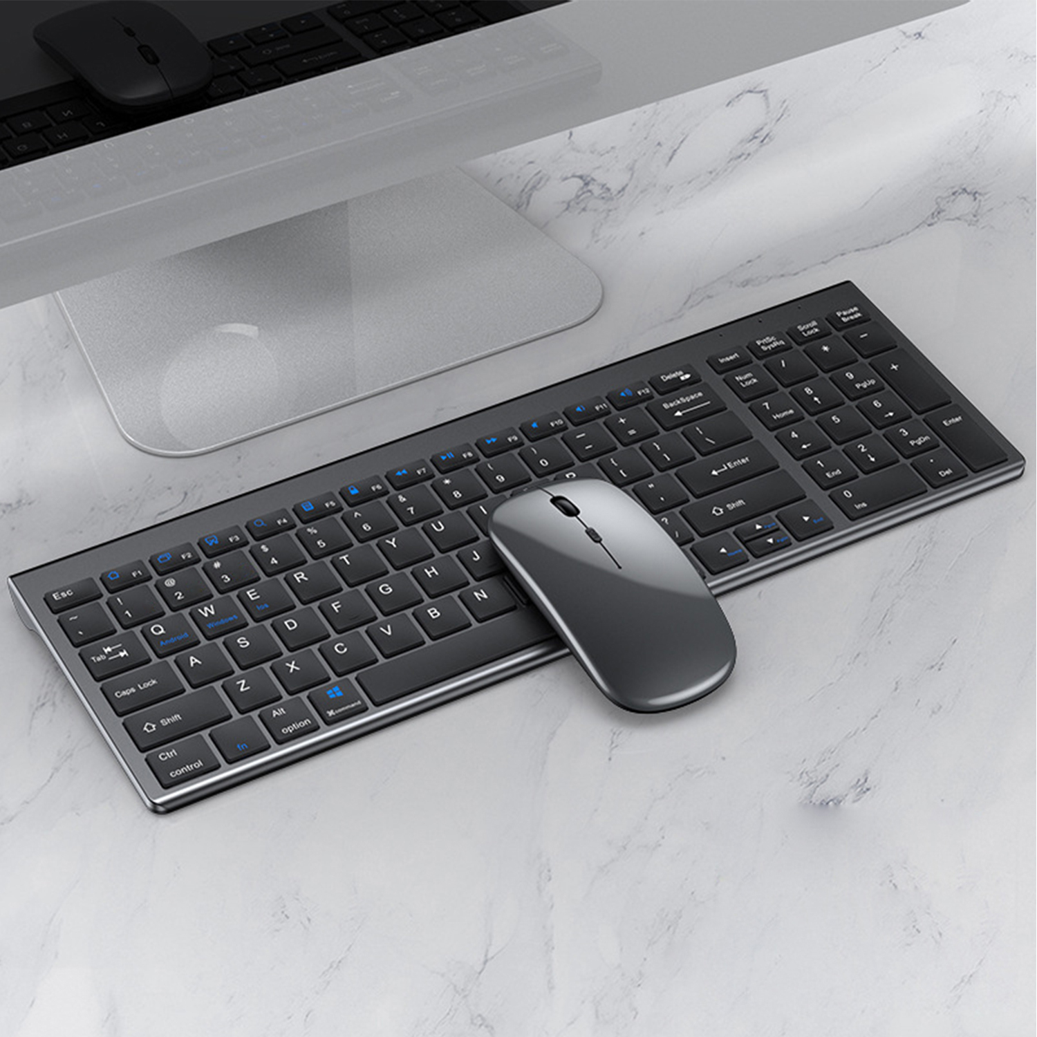 PloutoRich Wireless Keyboard and Mouse Combo, Silent Full-Sized ...