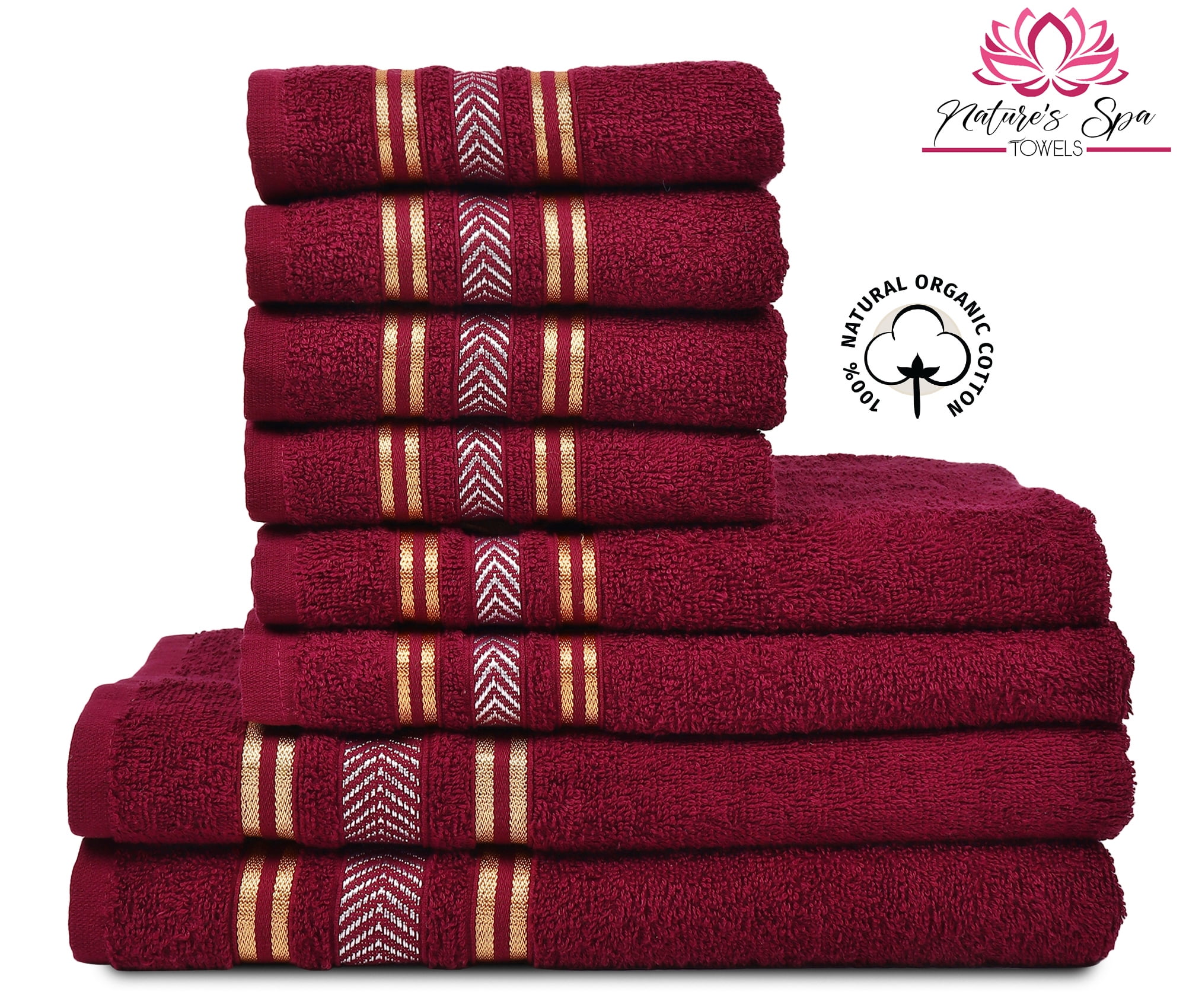 Nature's Spa Towels- Organic Cotton Set of 8 Bath Towel Set, Designer ...