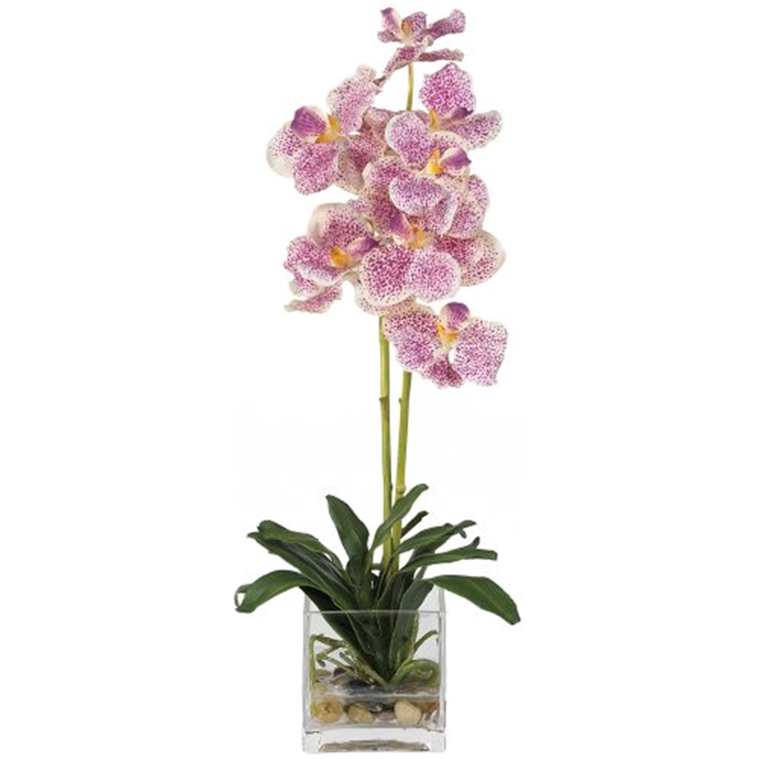 Nearly Natural Vanda with Glass Vase Silk Flower Arrangement - Walmart.com