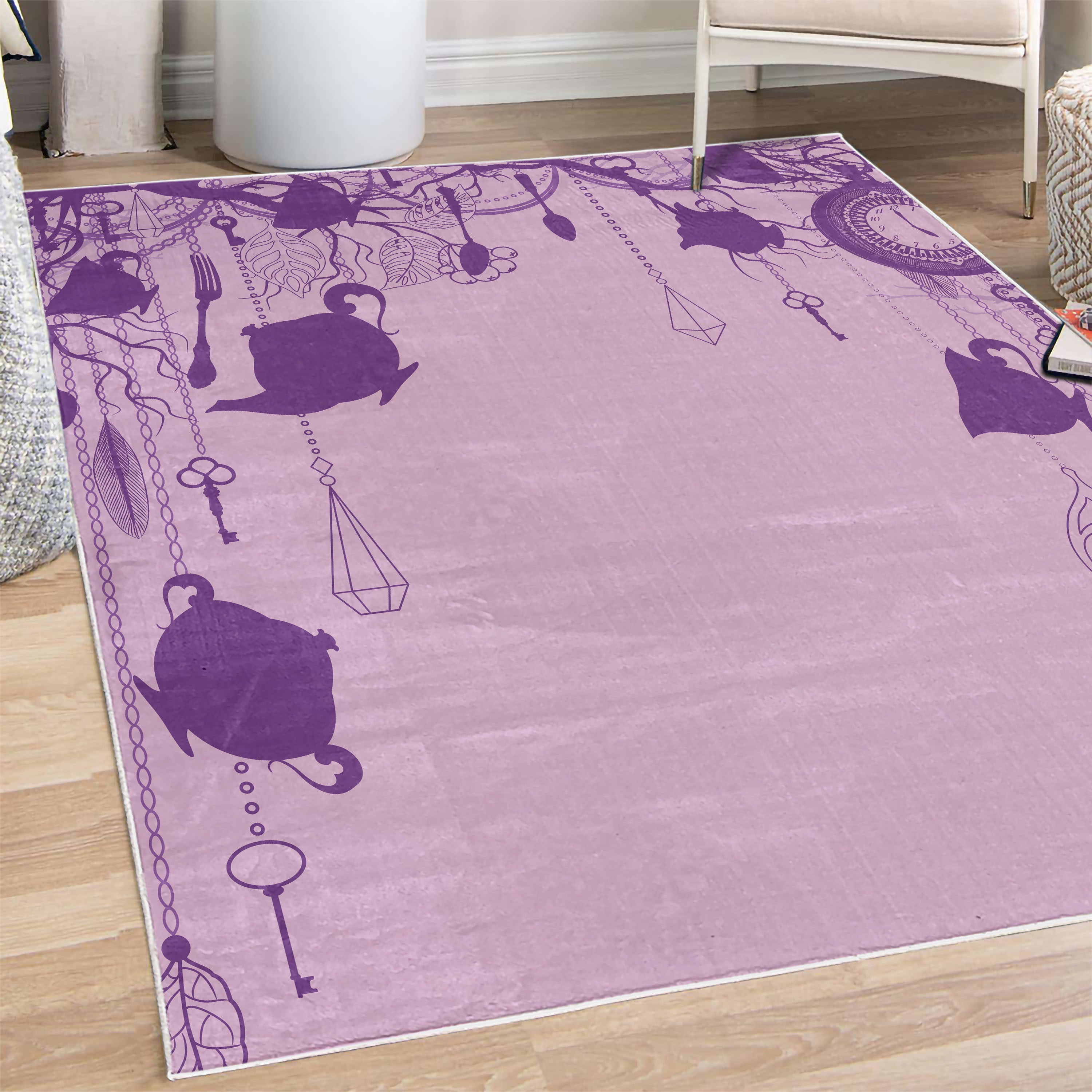 Antique Decorative Rug, Vintage Tea Party Diamond Forks Spoons Cups ...