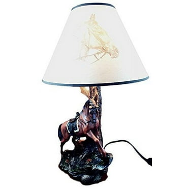 Rearing Wild Chestnut Horse Stallion Desktop Table Lamp With Shade Home ...