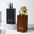 Wooden Digital Alarm Clock With Pen Holder - Time Temperature Date ...
