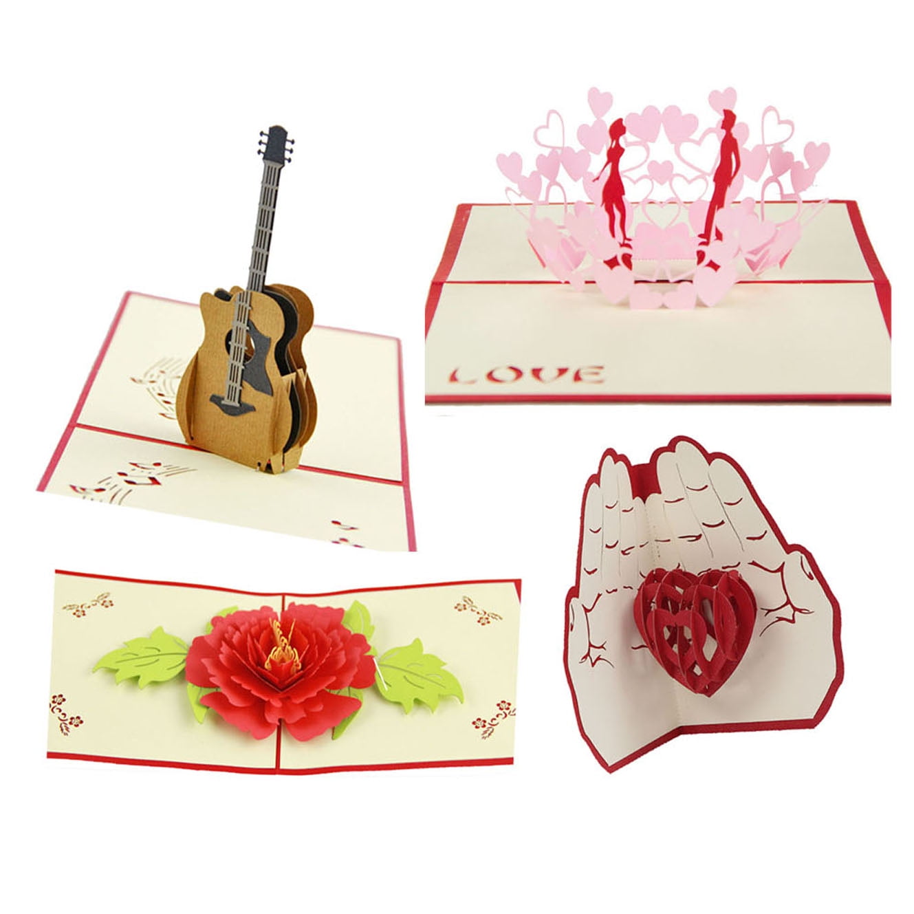3D Greeting Cards 4 PK Pop Up Card For Anniversary, Birthday, Valentine ...