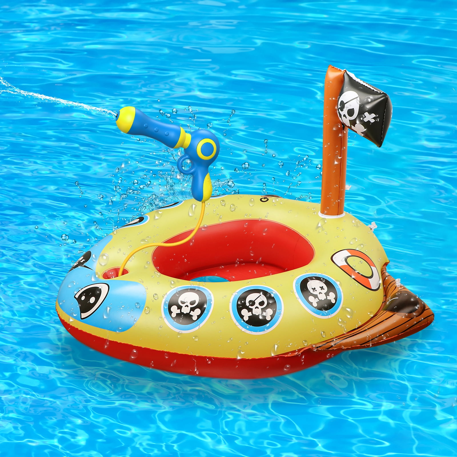HopeRock Inflatable Pirate Boat Pool Float for Kids with Built-in ...