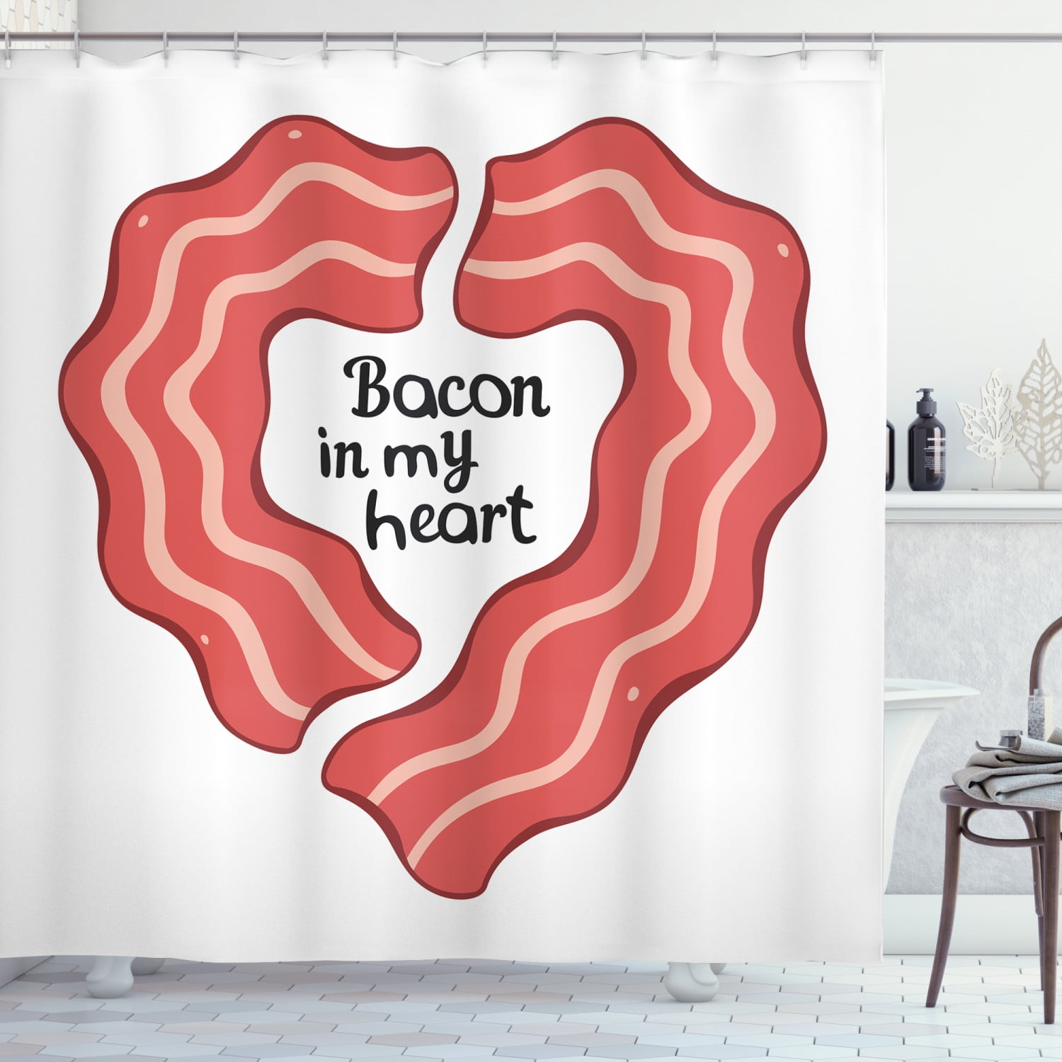 Ambesonne Bacon Shower Curtain, Yummy Bacon in My Heart, 69"Wx75"L ...